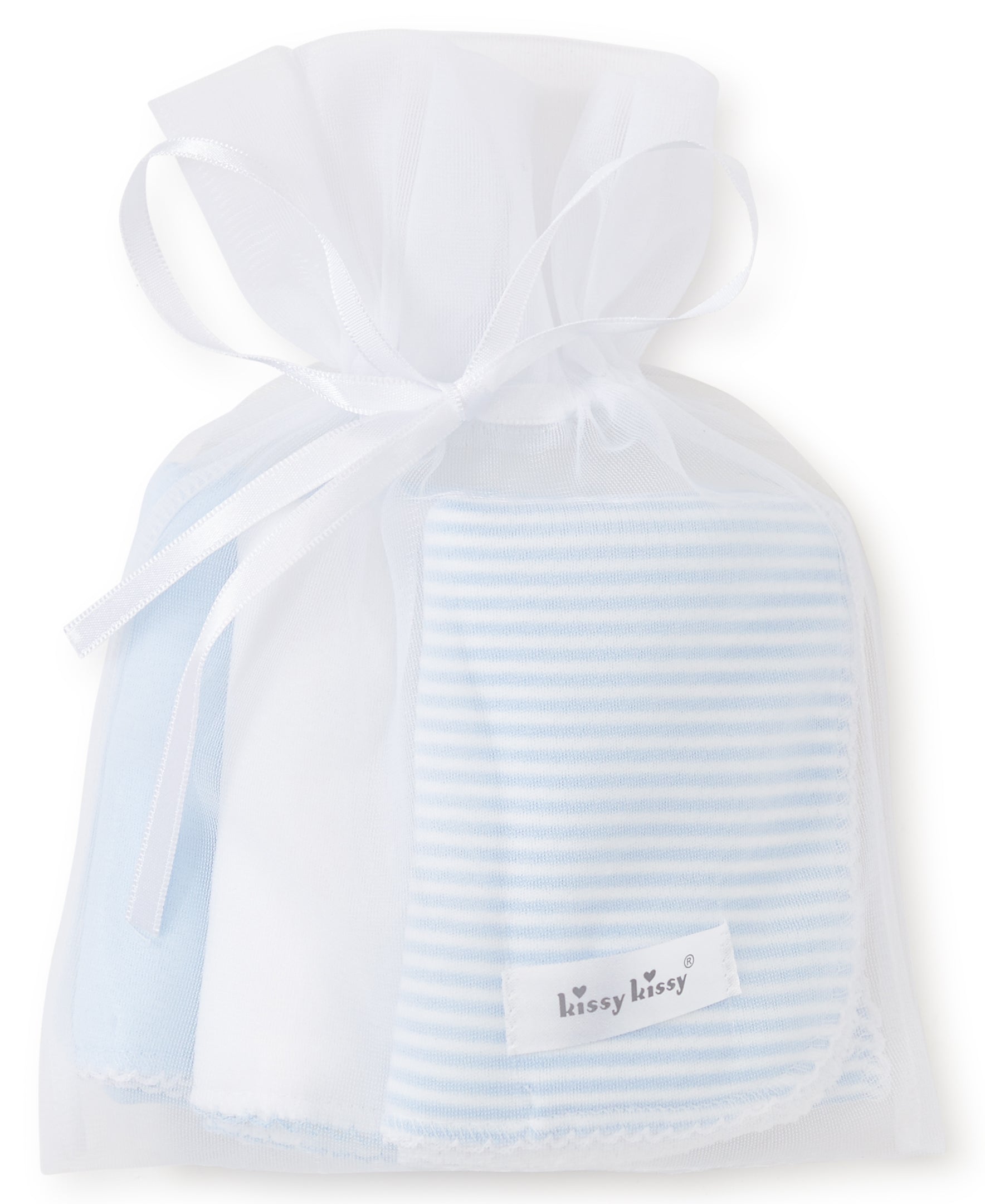 Blue Stripe 3 Pack Burp Set w/ Tulle Bag